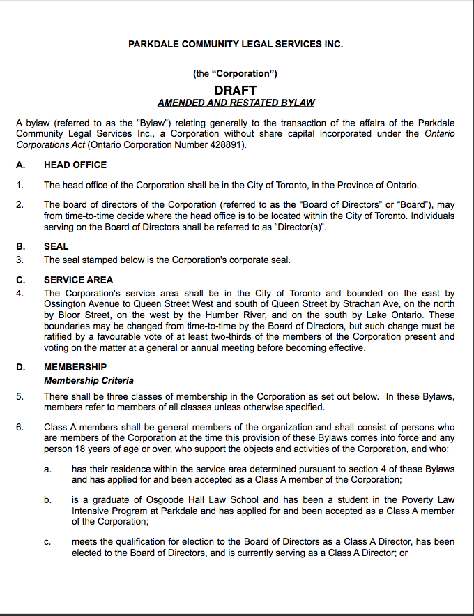 Draft bylaw changes for our annual general meeting